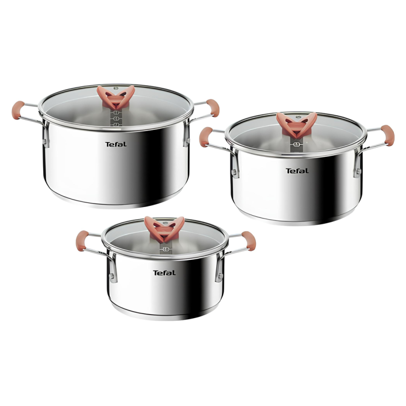 Batterie de cuisine SET 3 FAITOUTS INOX+COUV 18/20/24CM G720S674 TEFA | Electroplanet ...